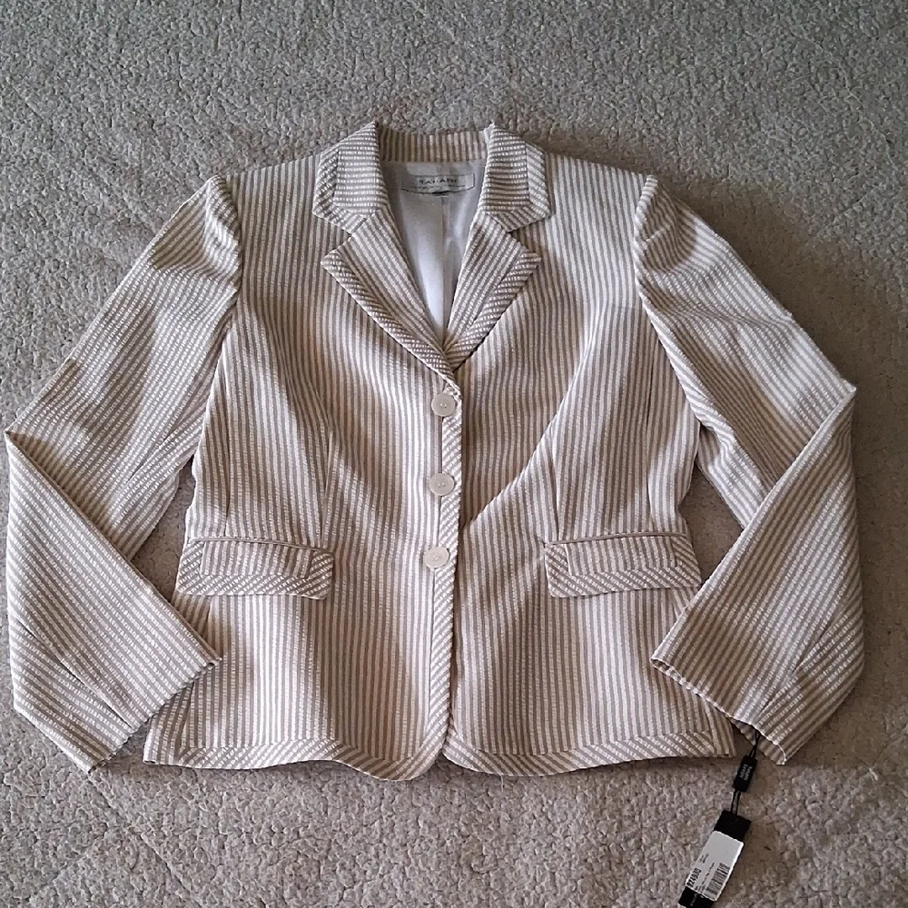 Tahari | Jackets & Coats | New Tahari Beige Striped Blazer | Poshmark